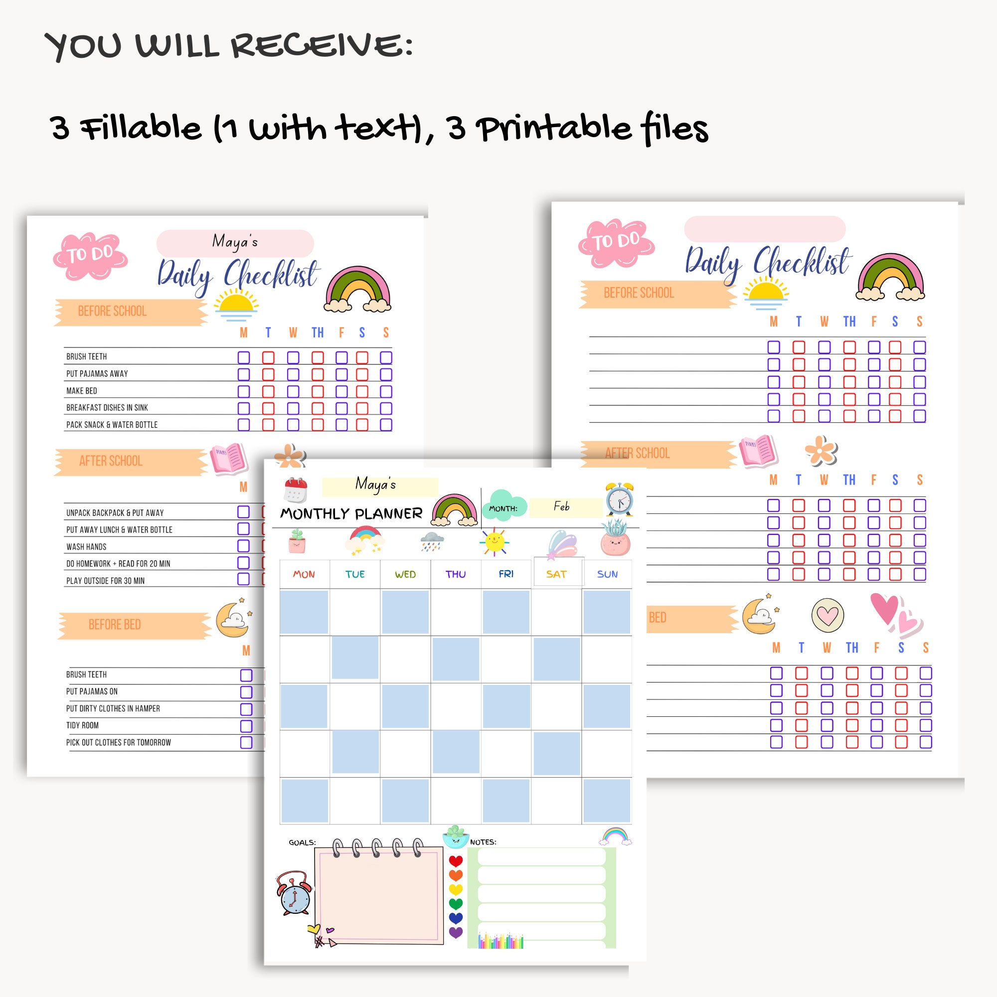 Kids Daily Checklist, Routine Chart, Responsibility Chart, Homeschool ...