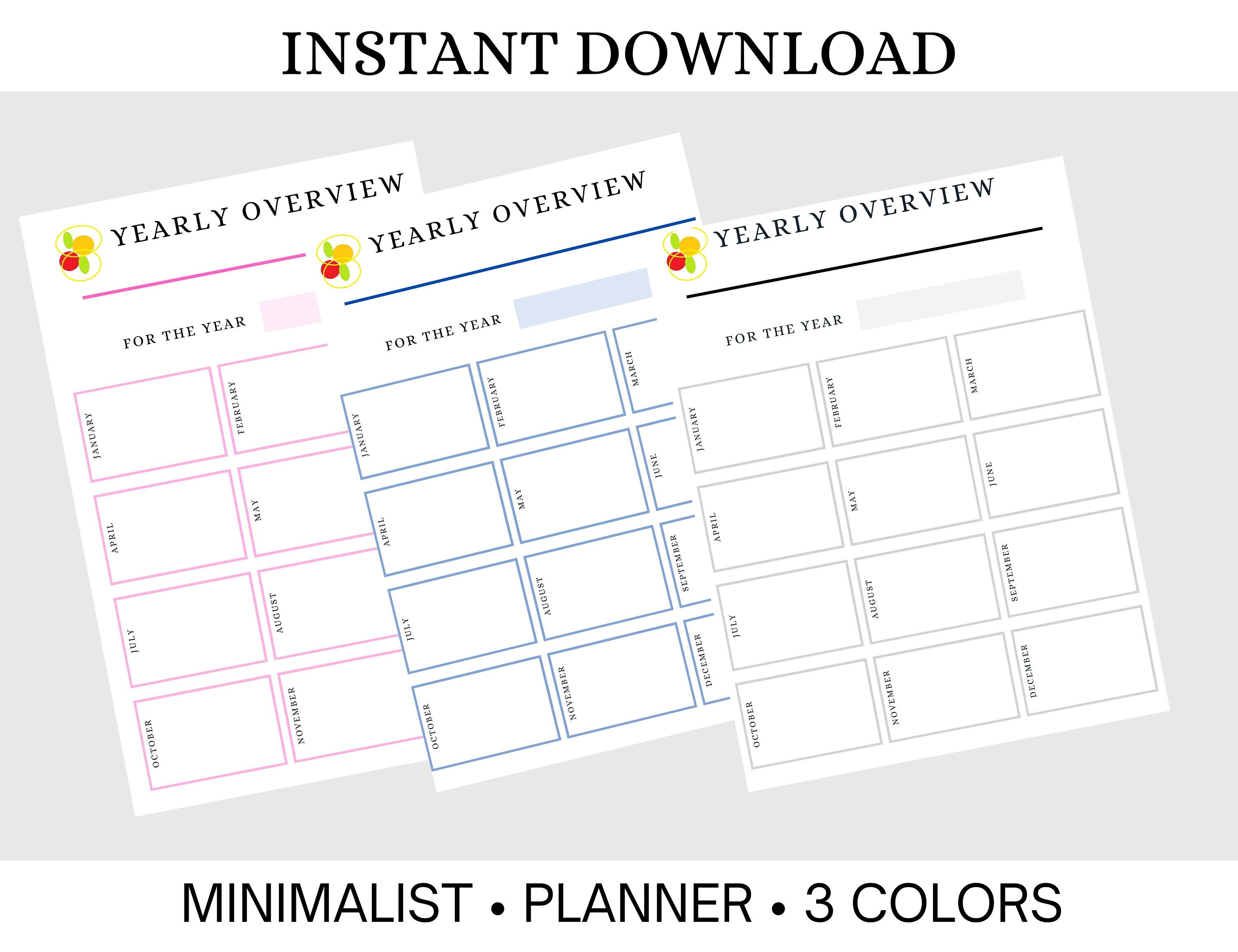 Yearly Planner Printable, Yearly Overview, Instant Download, Fillable ...