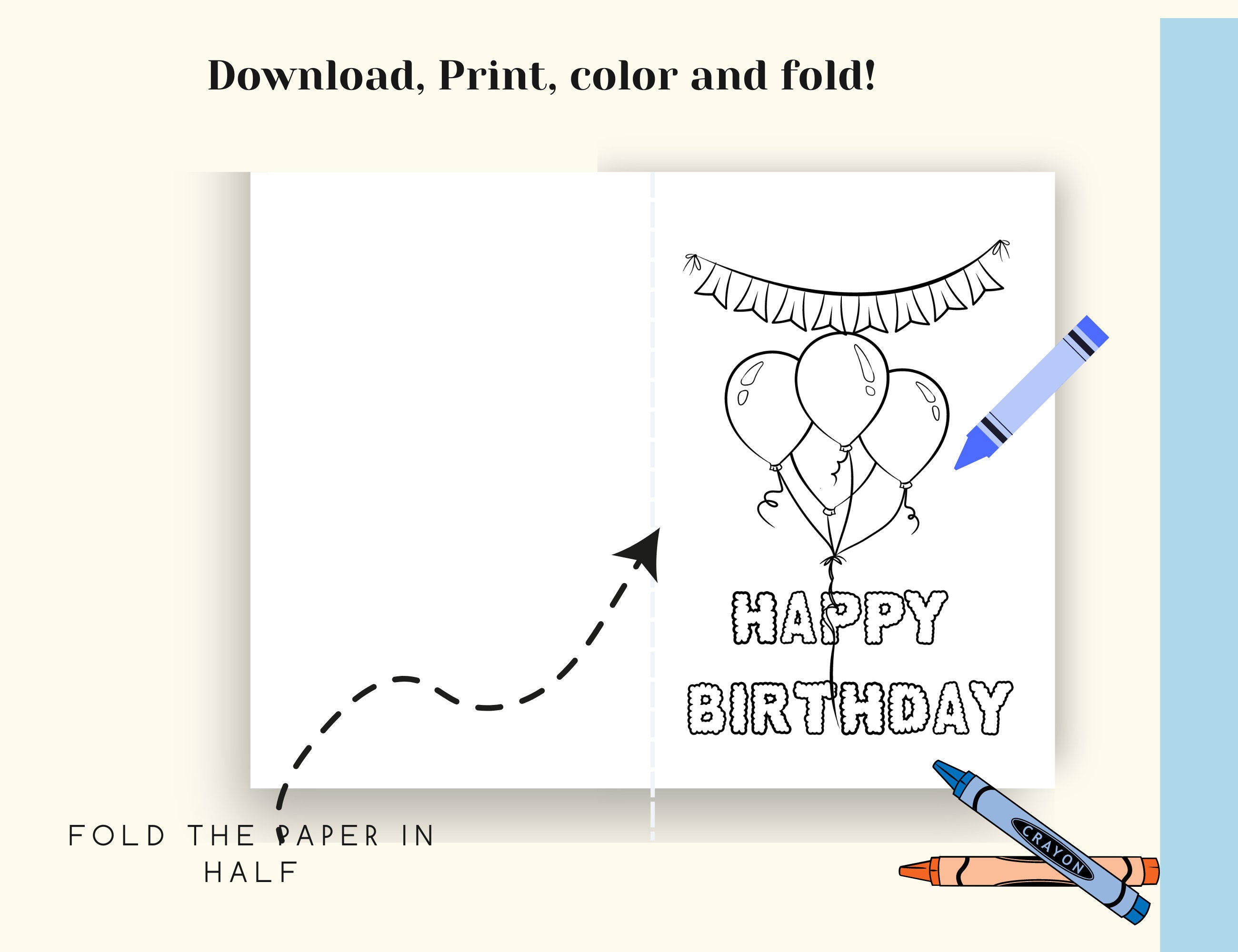 PRINTABLE Happy Birthday Coloring Card for Kids, DIY Balloon Coloring ...