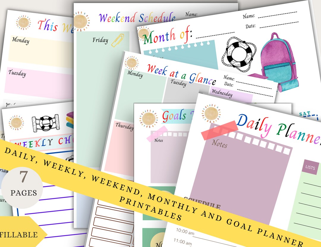 7-page Printable Planners Bundle + 7 Fillable, Daily, Weekly, Monthly ...