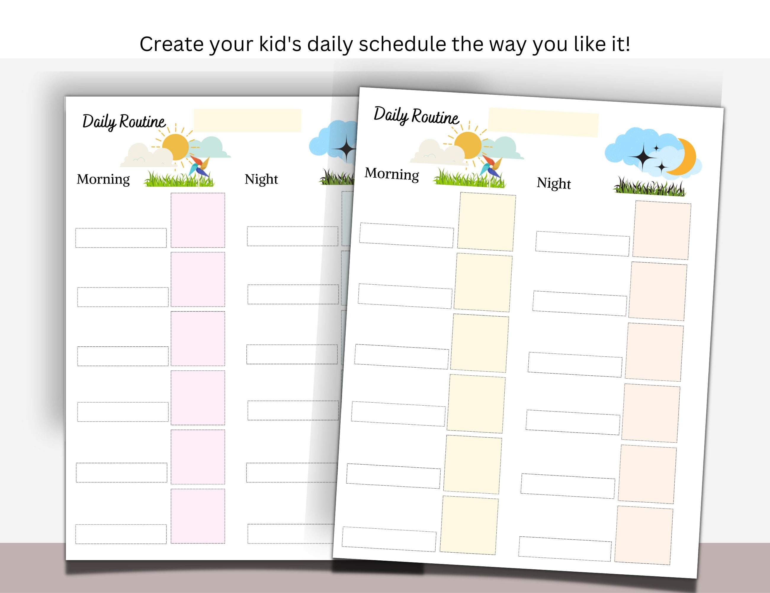 Kids Daily Routine Charts Printable, Morning and Night Schedule Letter ...