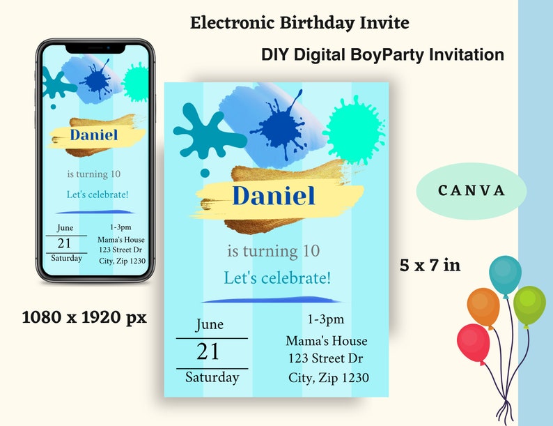 Digital Party Invitation for Boys Template, Download Editable ...