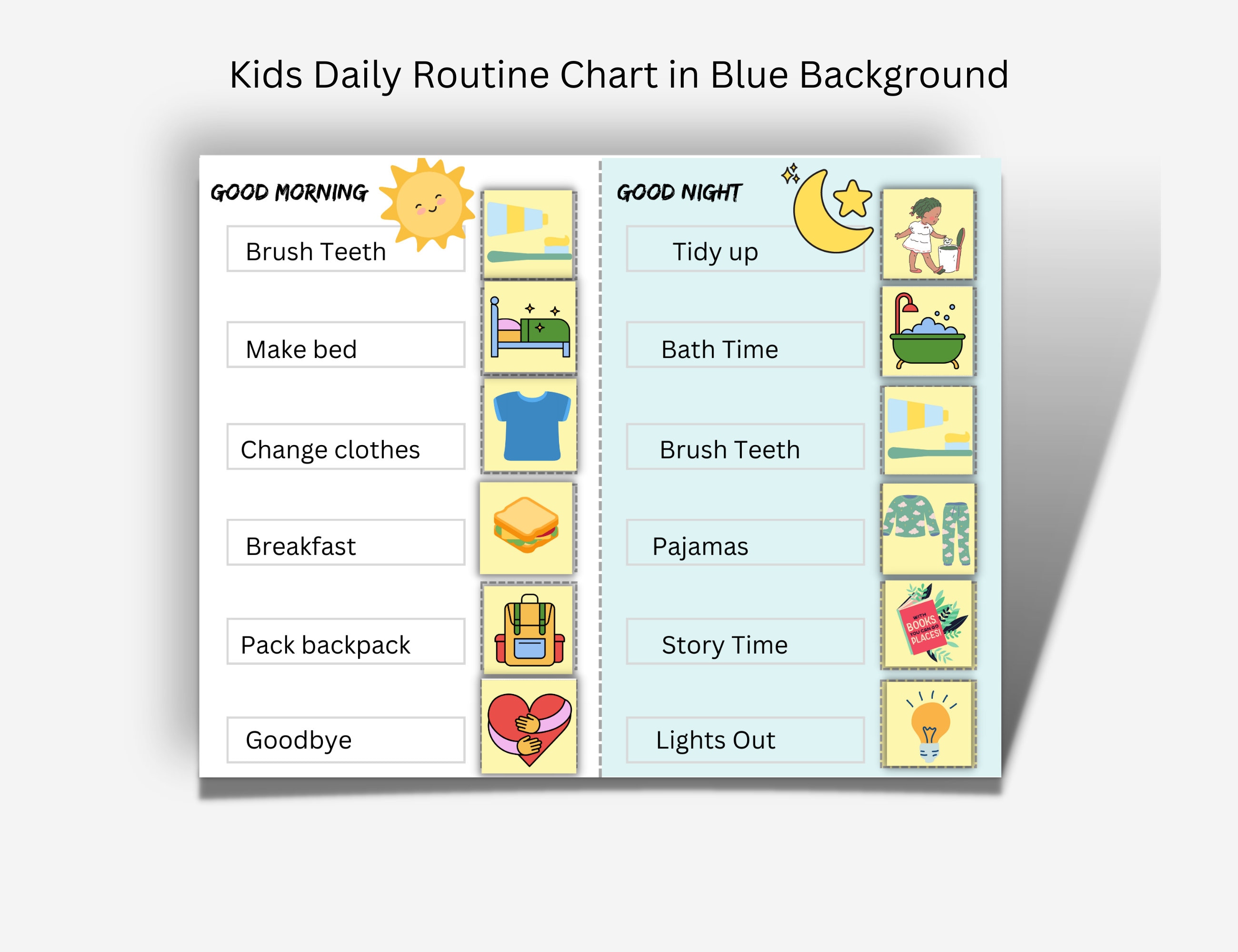Kids Daily Routine Charts Printable, Morning and Night Schedule Letter ...