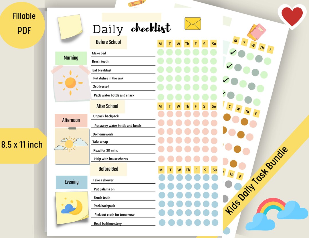Morning & Evening Routine for Kids, Fillable Chore Chart, Routine ...