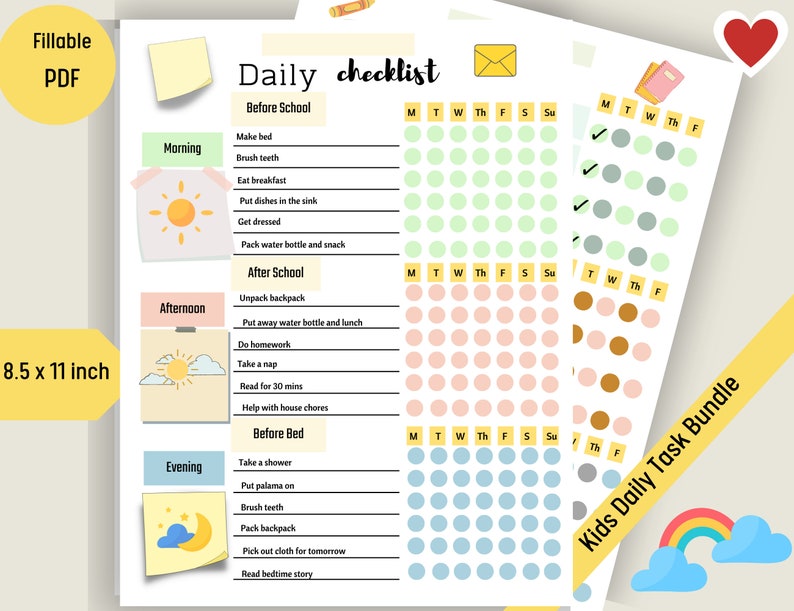 Morning & Evening Routine for Kids, Fillable Chore Chart, Routine ...