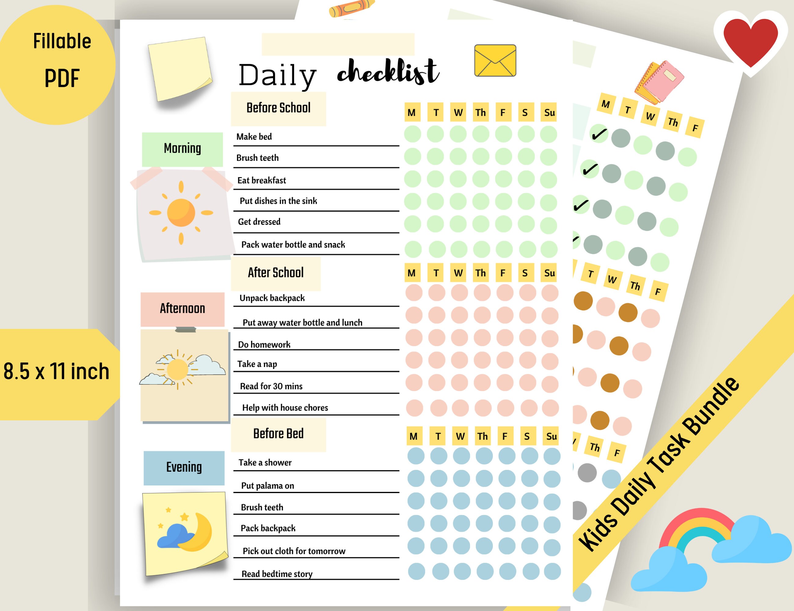 Morning & Evening Routine for Kids, Fillable Chore Chart, Routine ...
