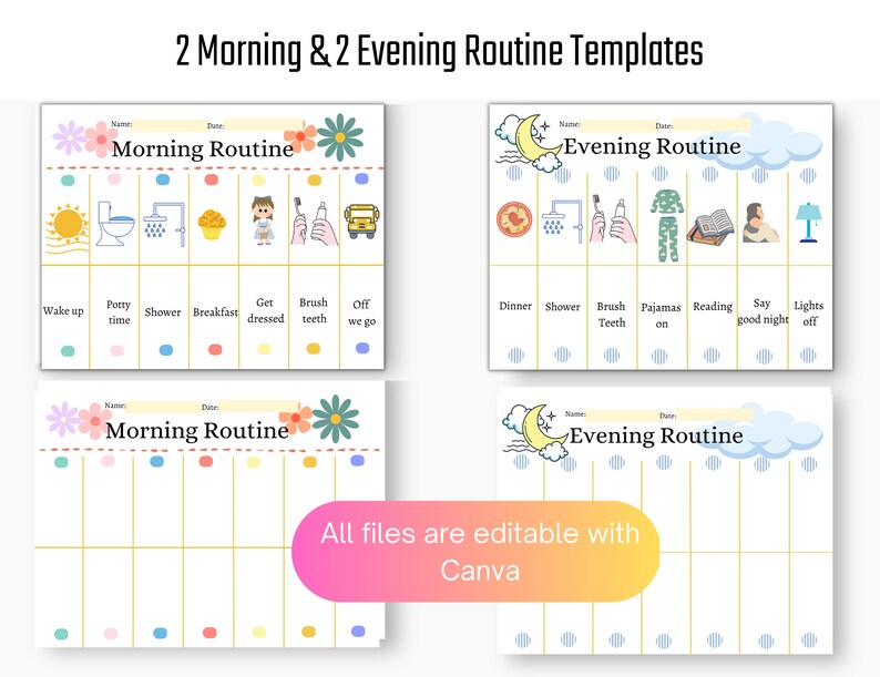 Editable Template Morning and Evening Routine Chart for Kids - Etsy
