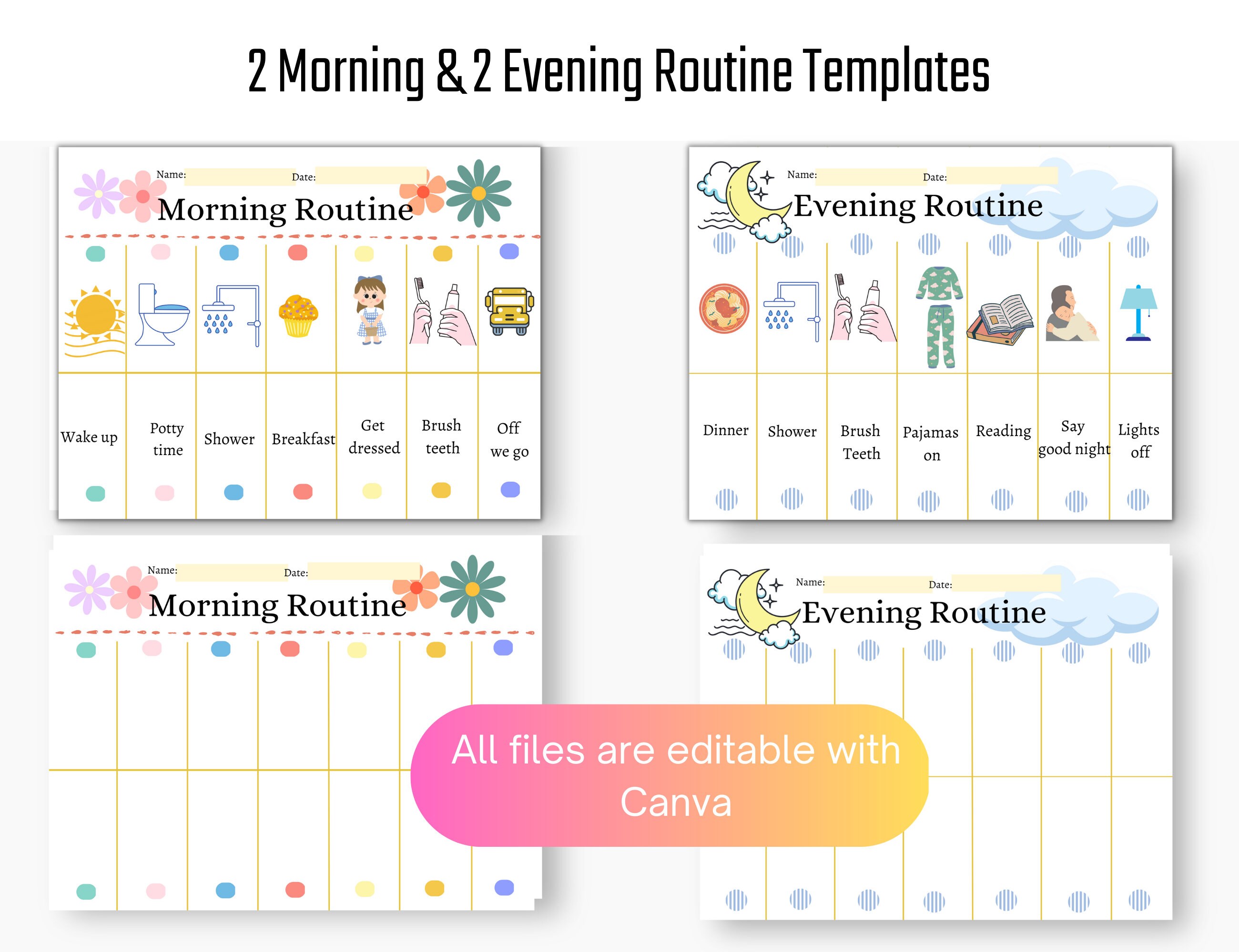 Editable Template Morning and Evening Routine Chart for Kids - Etsy