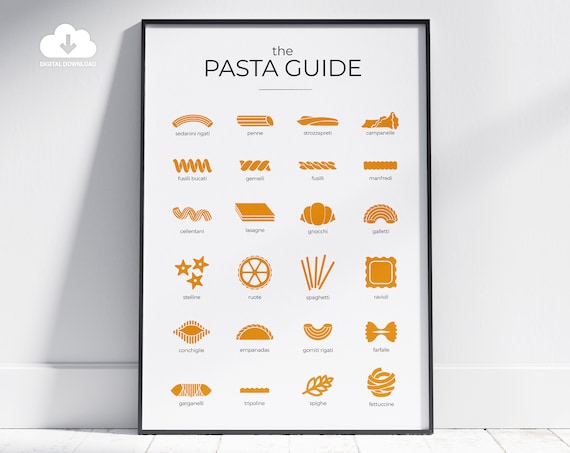 PASTA TYPES Guide Poster. PASTA Types Print. Pasta Lover Gift. - Etsy