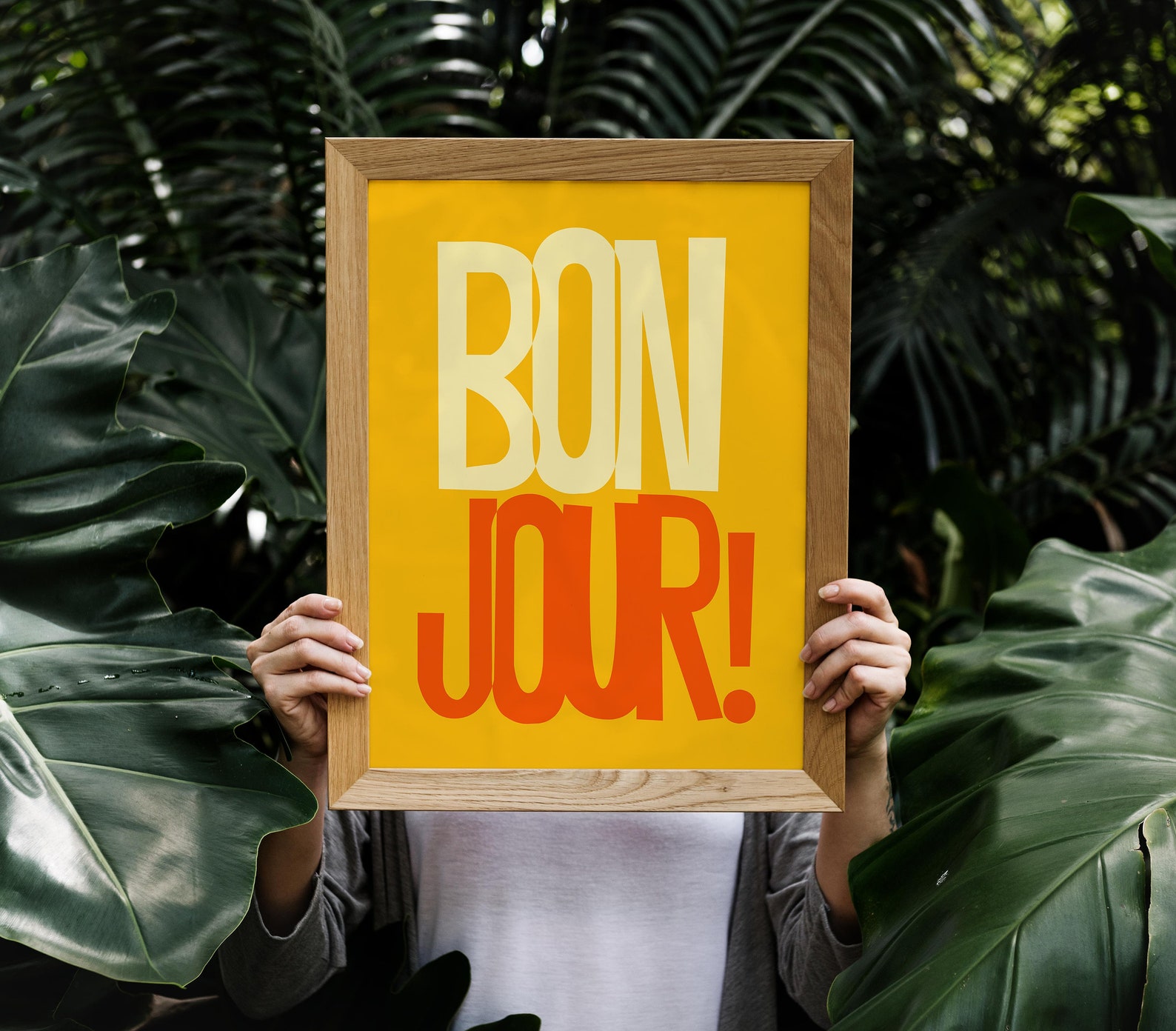 BON JOUR Poster. Modern Print Art. Yellow Bonjour Wall Decor. Bonjour ...