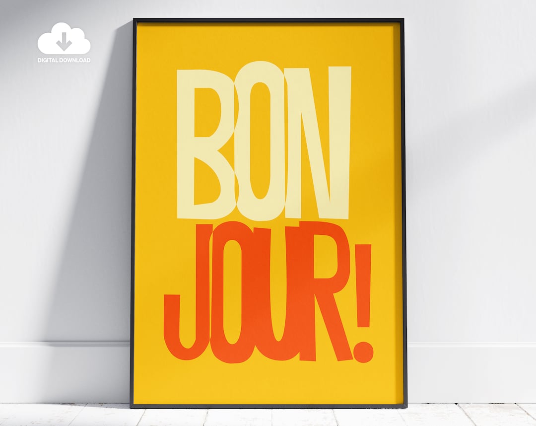BON JOUR Poster. Modern Print Art. Yellow Bonjour Wall Decor. Bonjour ...