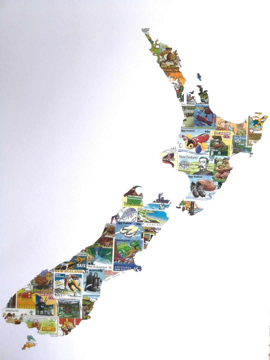 New Zealand Map Kiwiana Stamp Art Print - Etsy