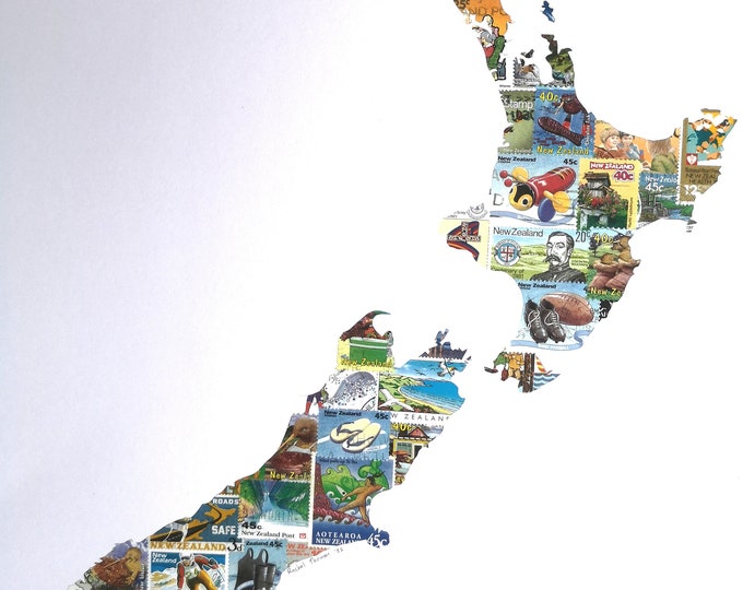 New Zealand Map Kiwiana Stamp Art Print - Etsy