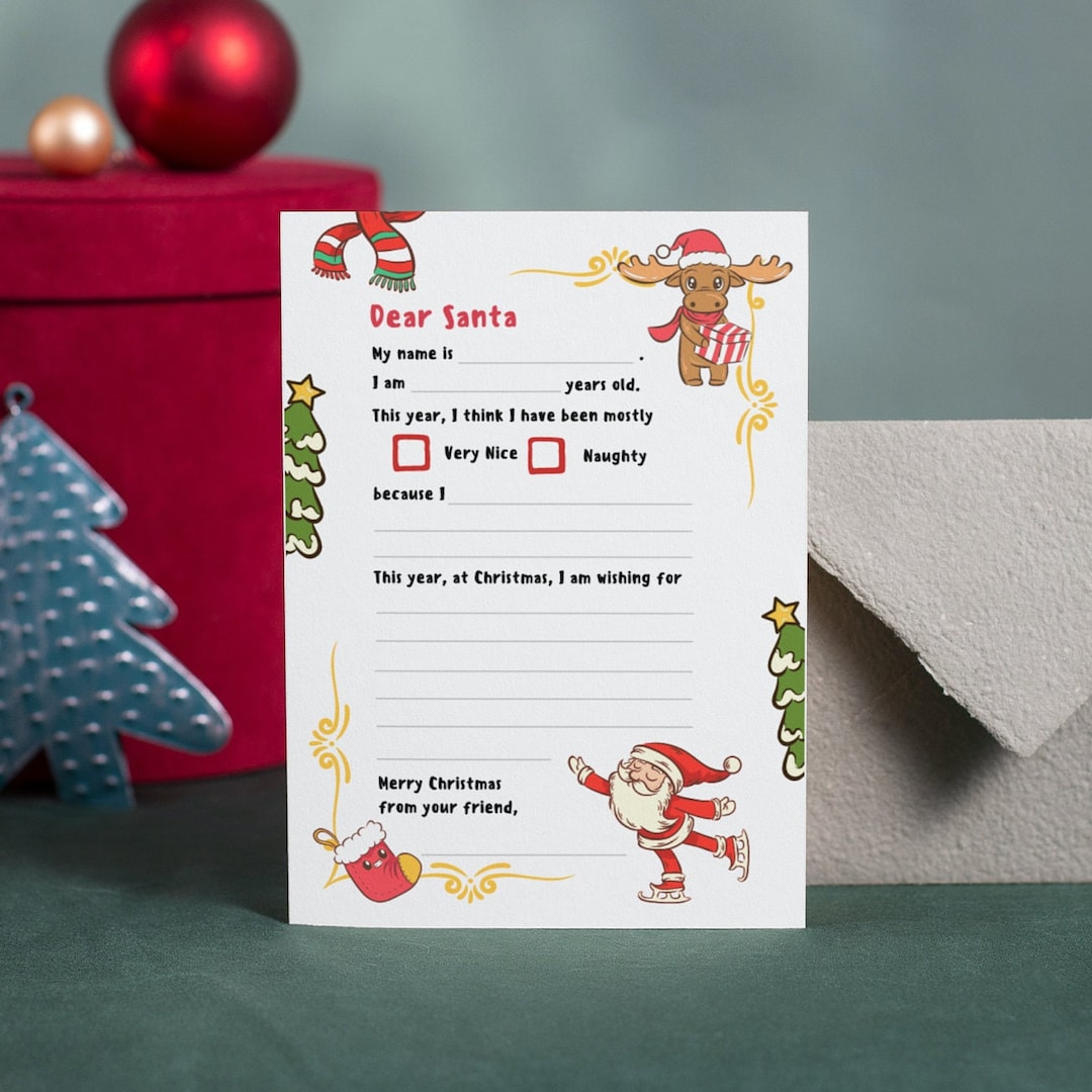 Christmas Letter Dear Santa Wish List Children Kids Digital Download ...