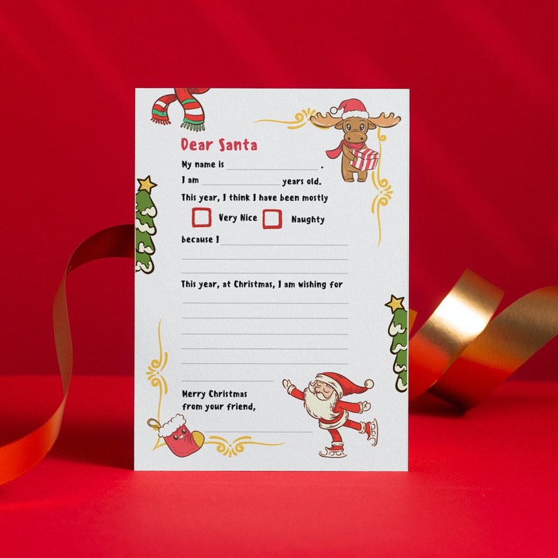 Christmas Letter Dear Santa Wish List Children Kids Digital Download ...