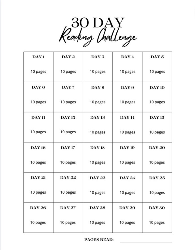 30 Day Reading Challenge | Printable PDF - Etsy
