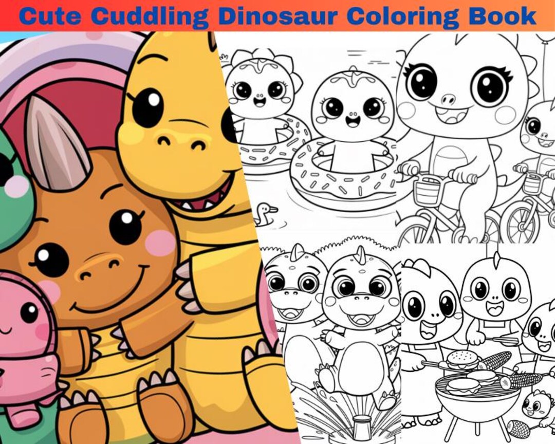 Cute Cuddling Dinosaurs Coloring Book | Dinosaurs Coloring Pages ...