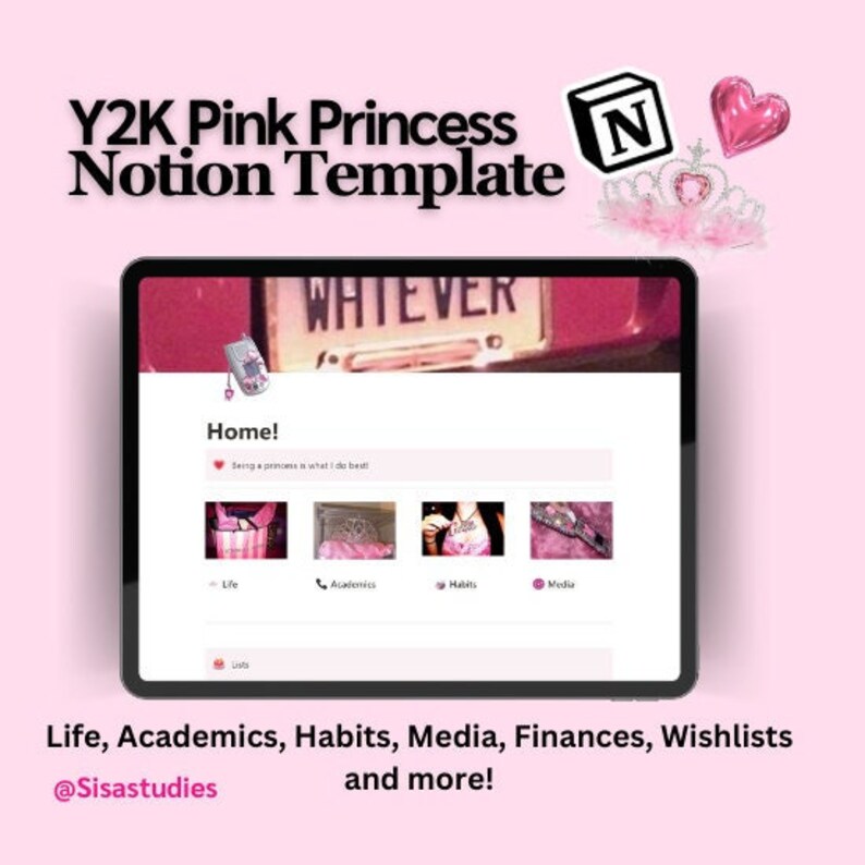 Ultimate That Girl Notion Life Planner Template - Pink Princess Y2k ...