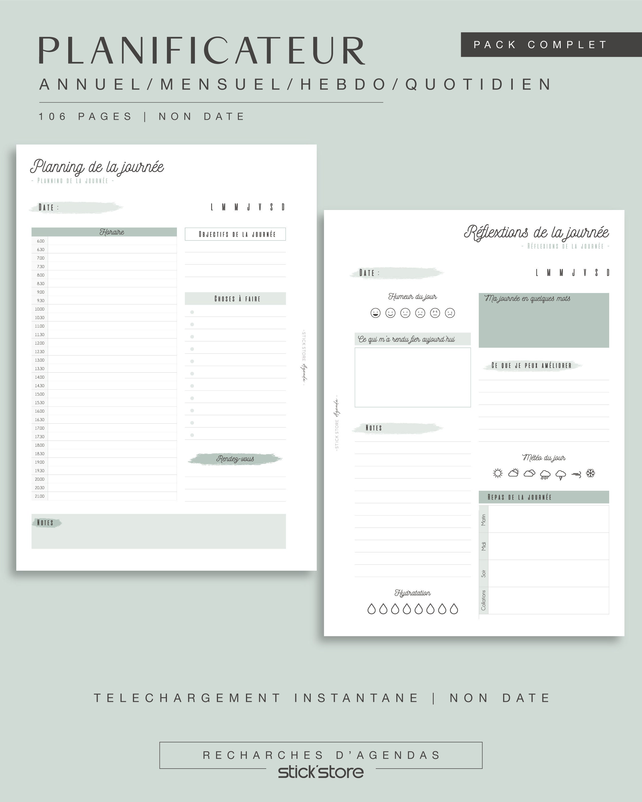 Digital and Paper Refill for Complete Undated Planner, French A4 and A5 ...