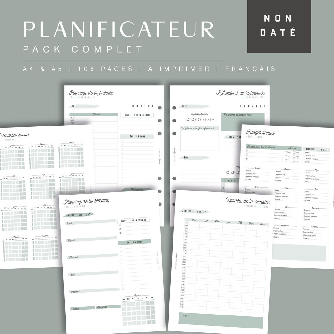 Digital and Paper Refill for Complete Undated Planner, French A4 and A5 ...