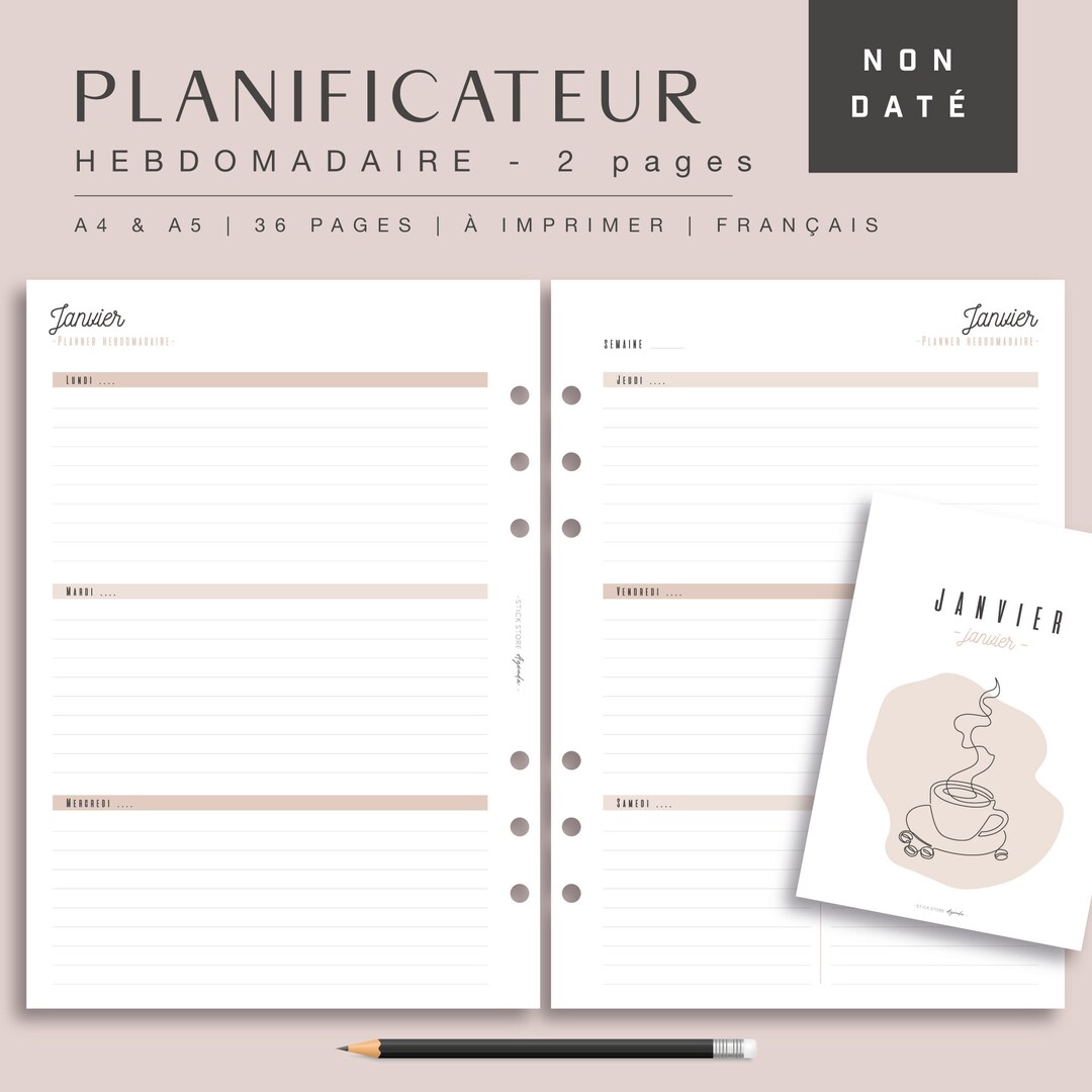 Undated Beige Weekly Planner for Paper and Digital Diary, 2 Pages per ...