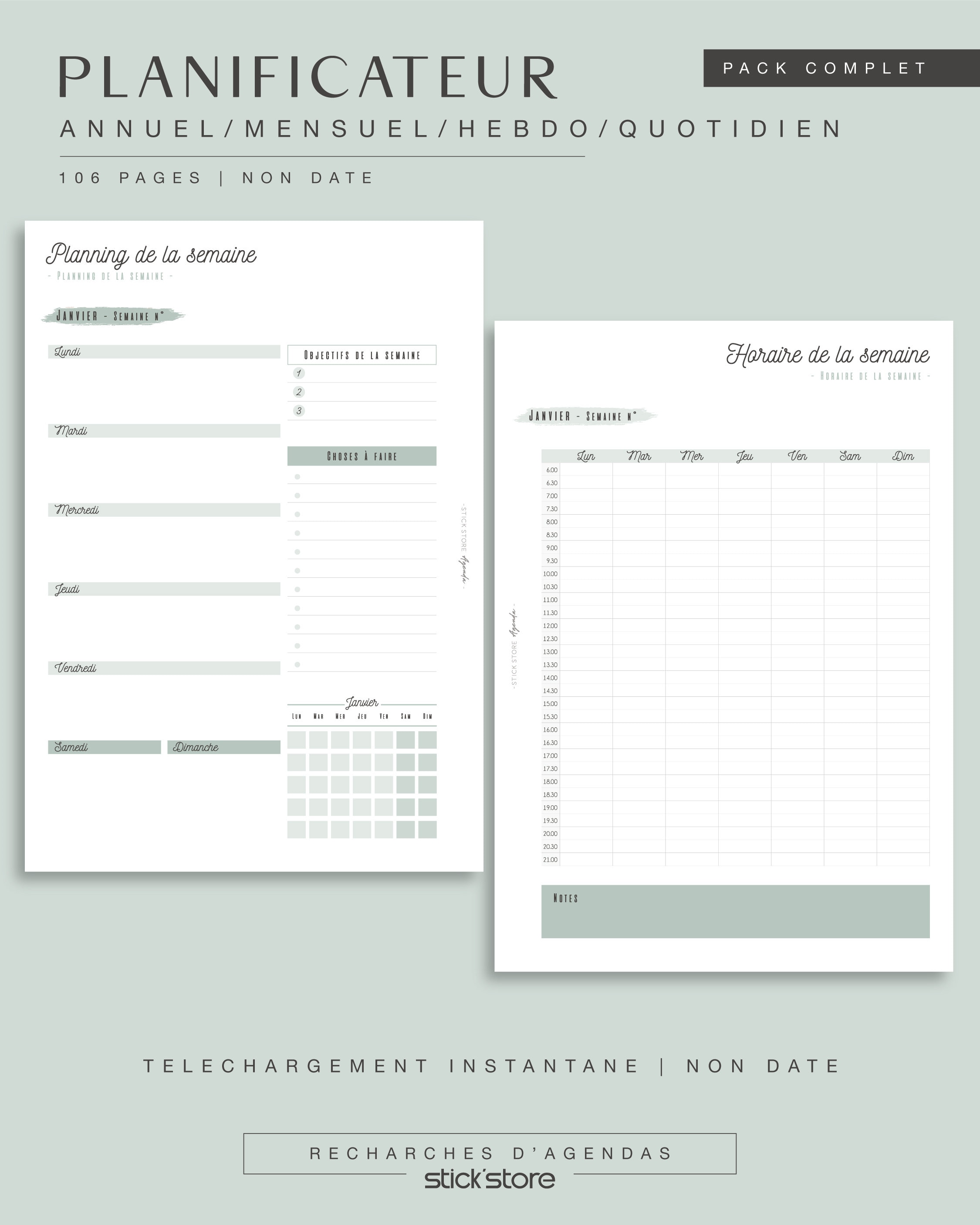 Digital and Paper Refill for Complete Undated Planner, French A4 and A5 ...
