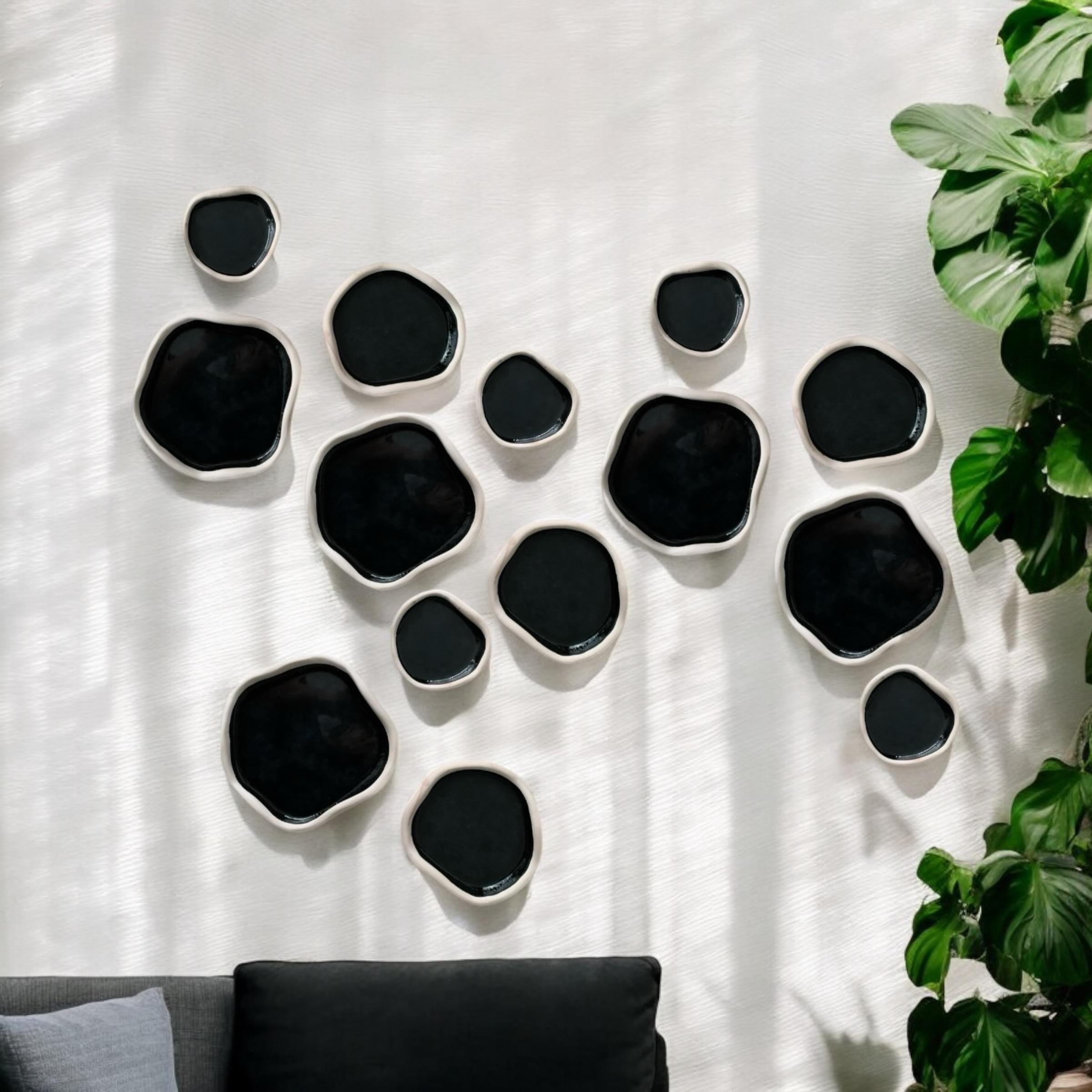 Handmade Ceramic Wall Art: Abstract Black Sculpture Tiles - Etsy