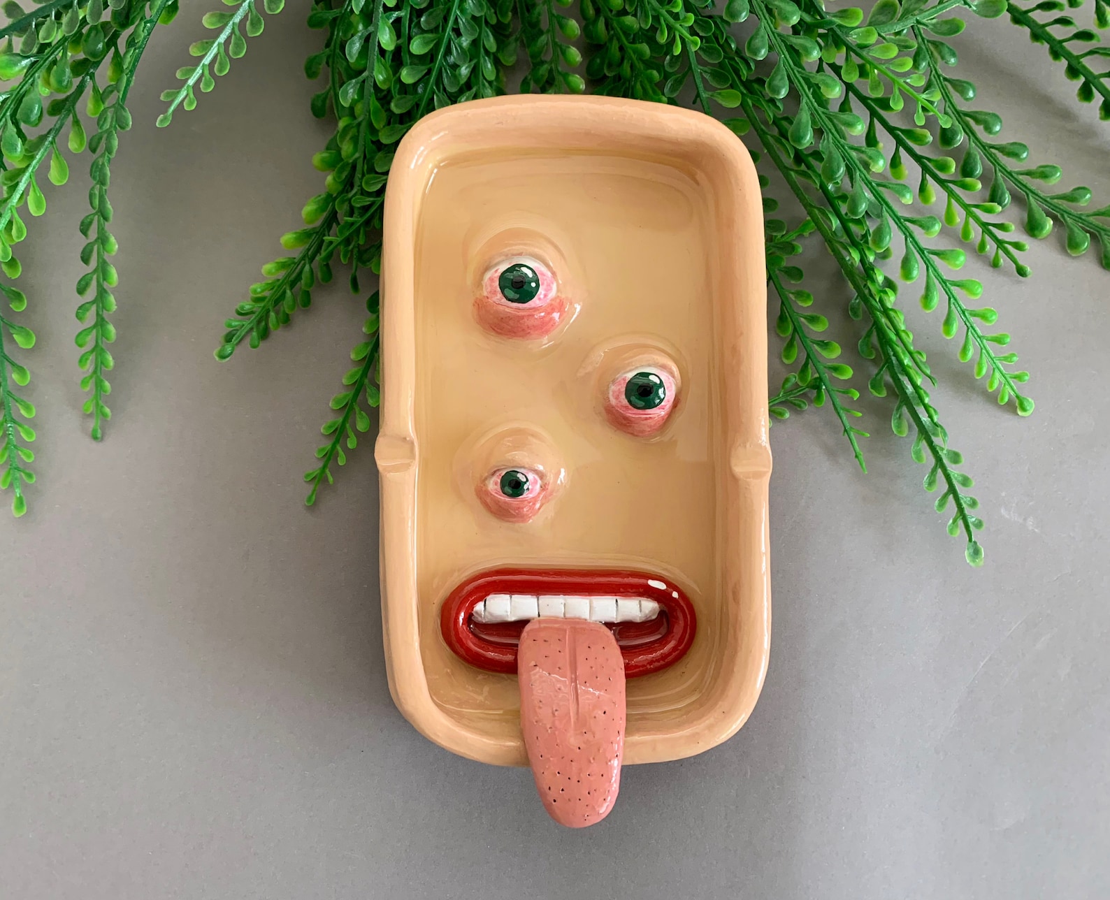 Creepy Face Clay Ashtray, Handmade Resin Coated Monster Decor - Etsy