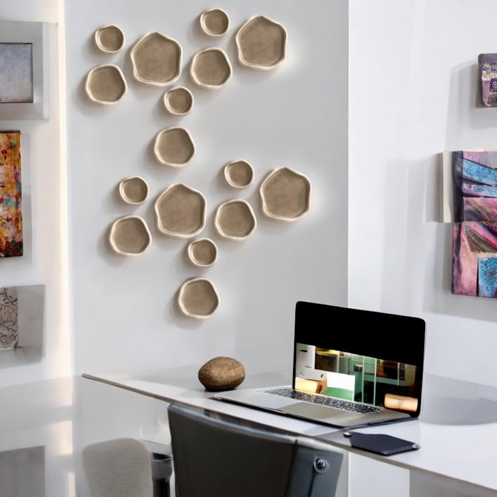 Handmade Ceramic Wall Art: Abstract Beige Sculpture Tiles - Etsy