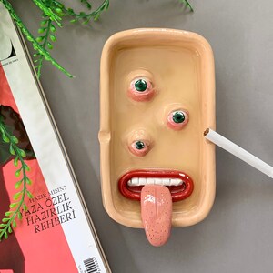 Creepy Face Clay Ashtray, Handmade Resin Coated Monster Decor - Etsy