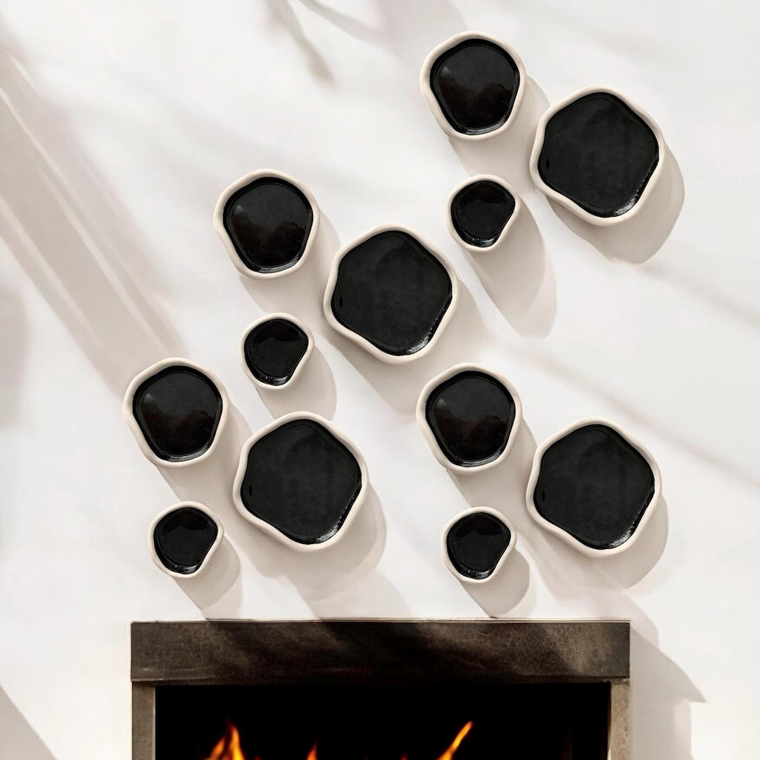 Handmade Ceramic Wall Art: Abstract Black Sculpture Tiles - Etsy
