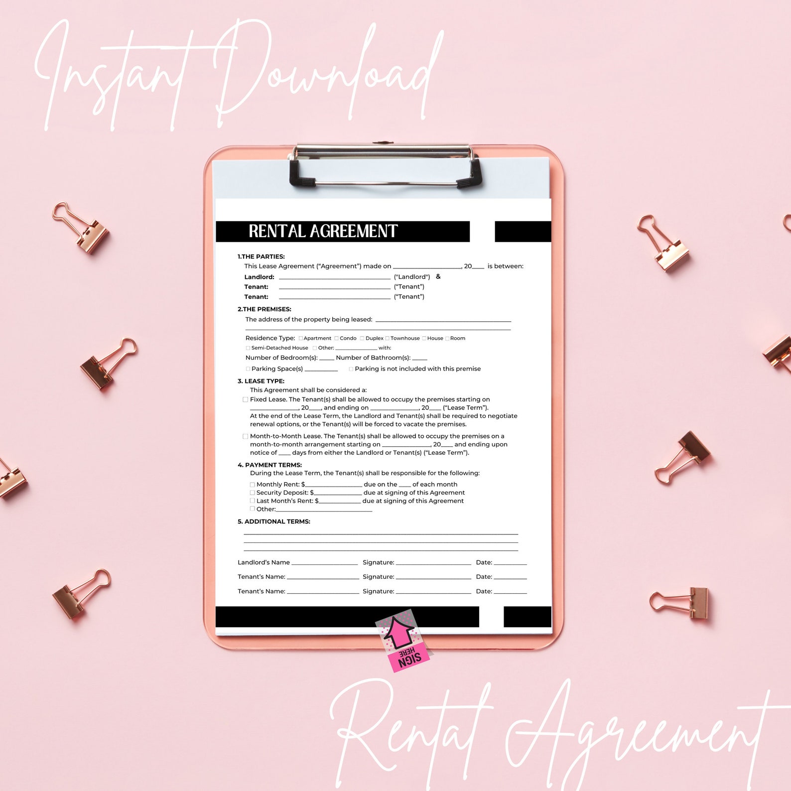 Rental Agreement, Lease Agreement, Digital Rental Agreement, Landlord ...