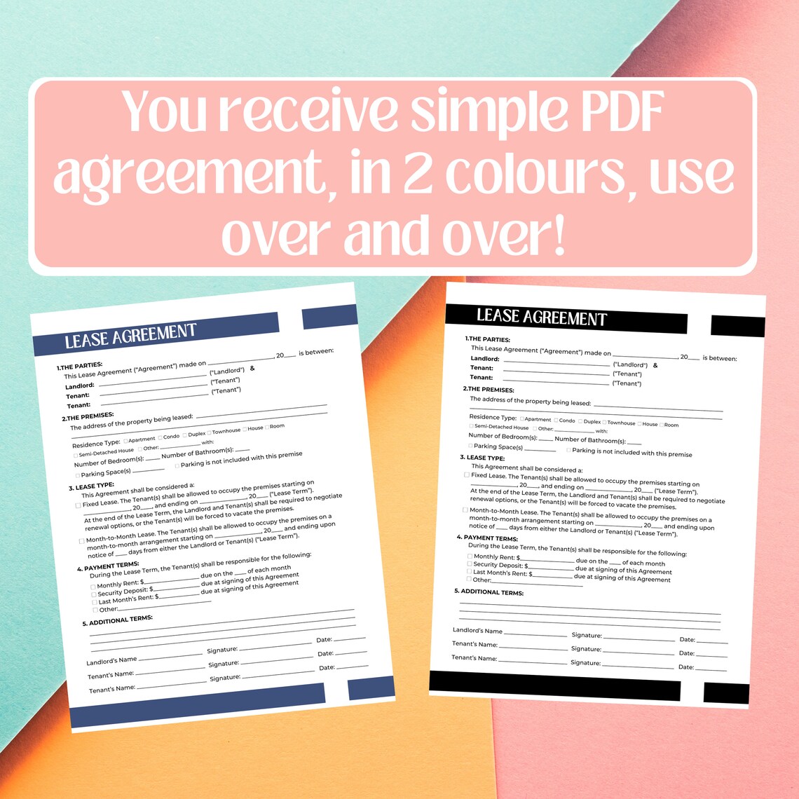 Printable Lease Agreement, Lease Agreement, Rental Agreement, Digital ...