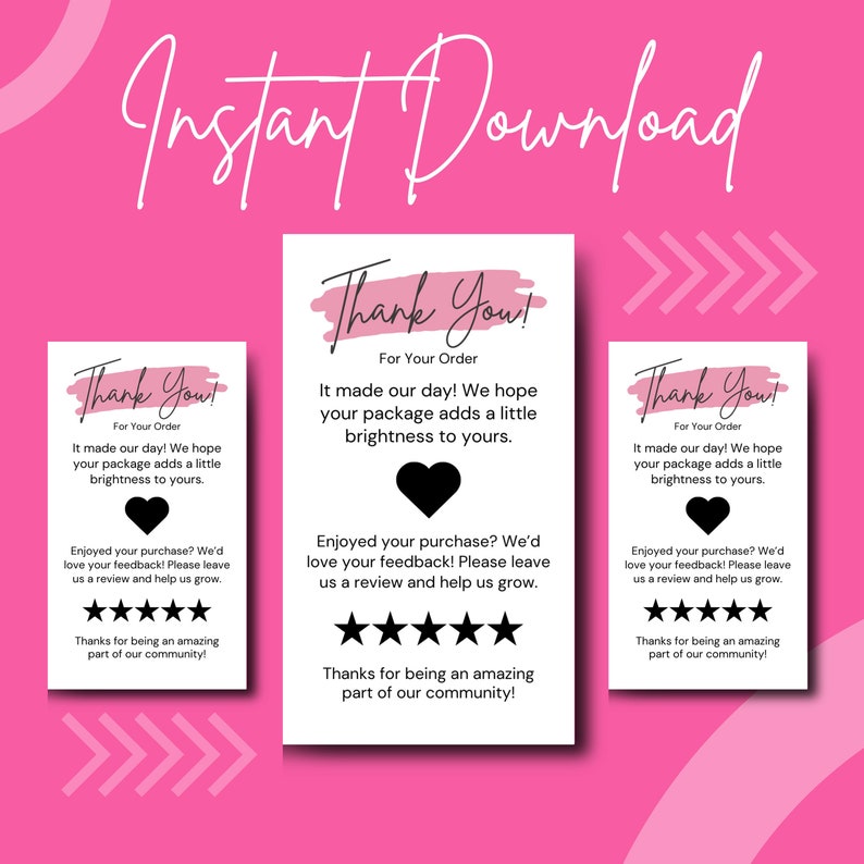 Thank You Card, Printable Customer Thank You Card, Note, Package Insert ...