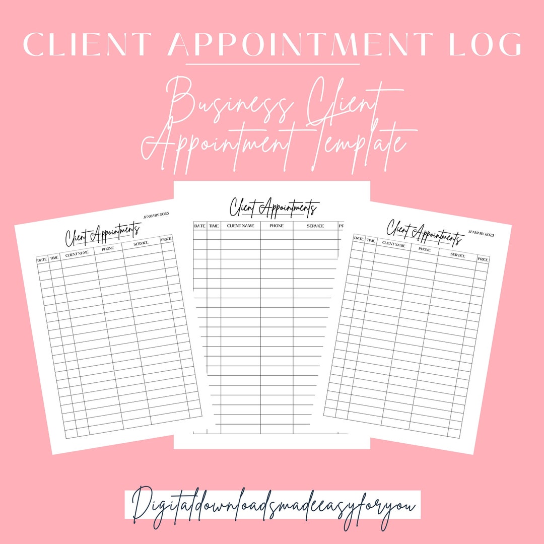 Client Appointment Log, Appointments Tracking Templates, Digital ...