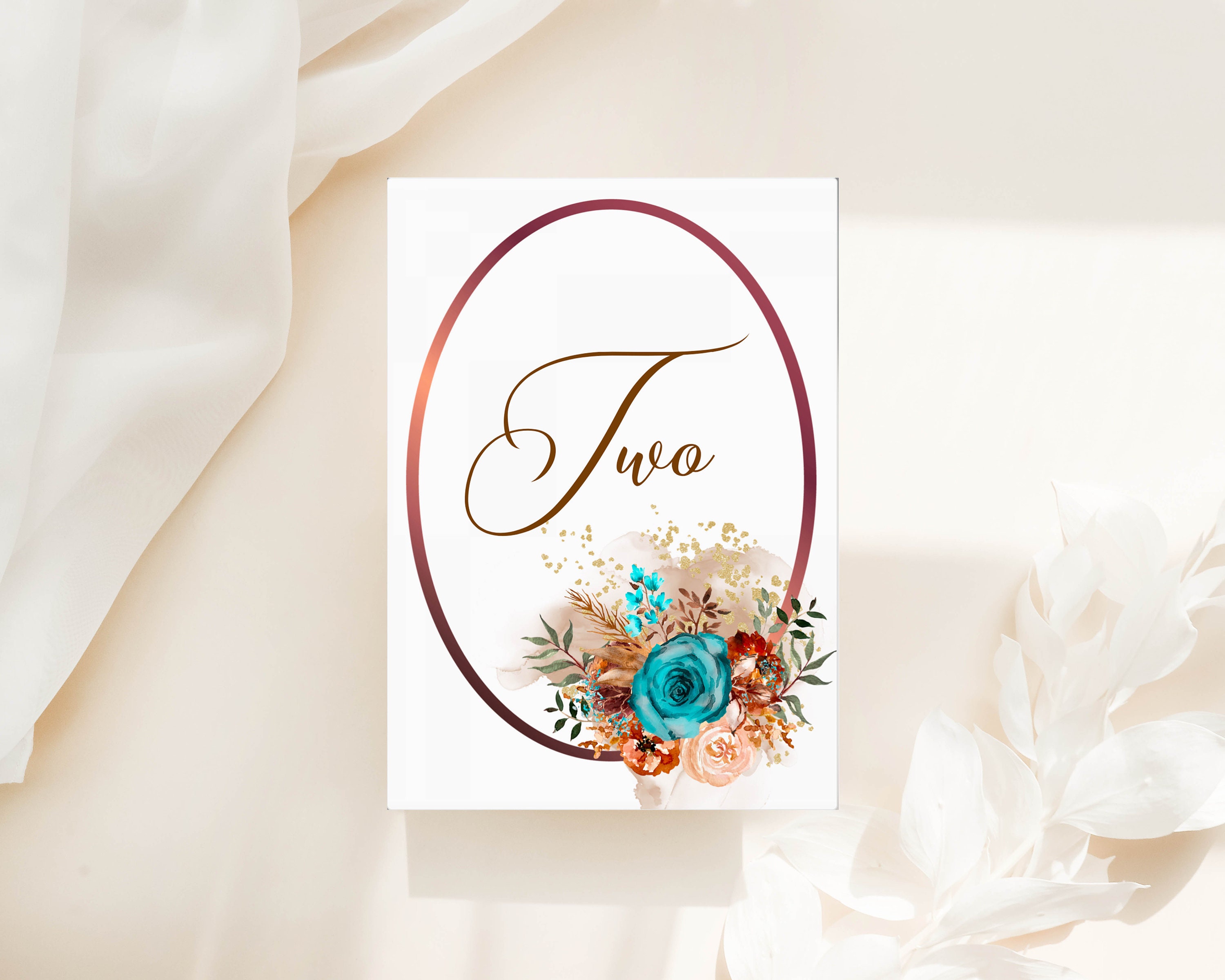 Teal and Bronze Table Numbers Template. INSTANT ACCESS, Editable ...