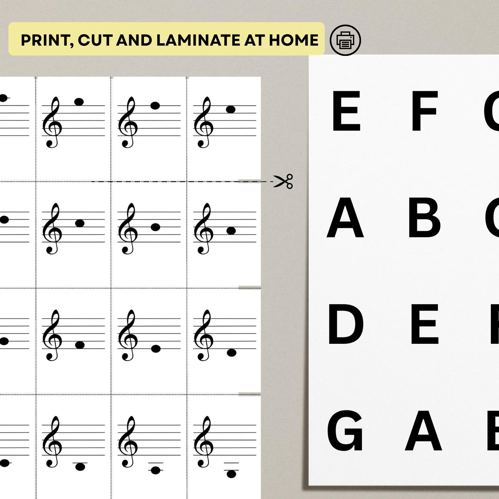MUSIC NOTE FLASHCARDS Printable- Piano Note Flash Cards, Bass and ...