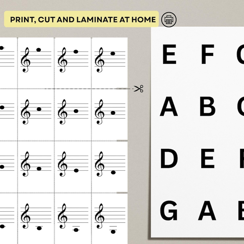 MUSIC NOTE FLASHCARDS Printable- Piano Note Flash Cards, Bass and ...