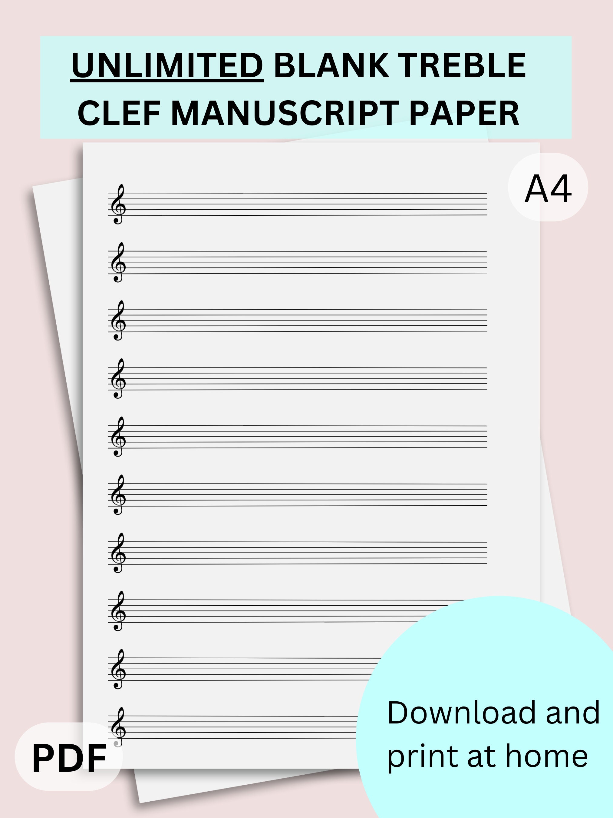BLANK MANUSCRIPT PAPER - Treble Clef, Unlimited Print at Home Staff ...
