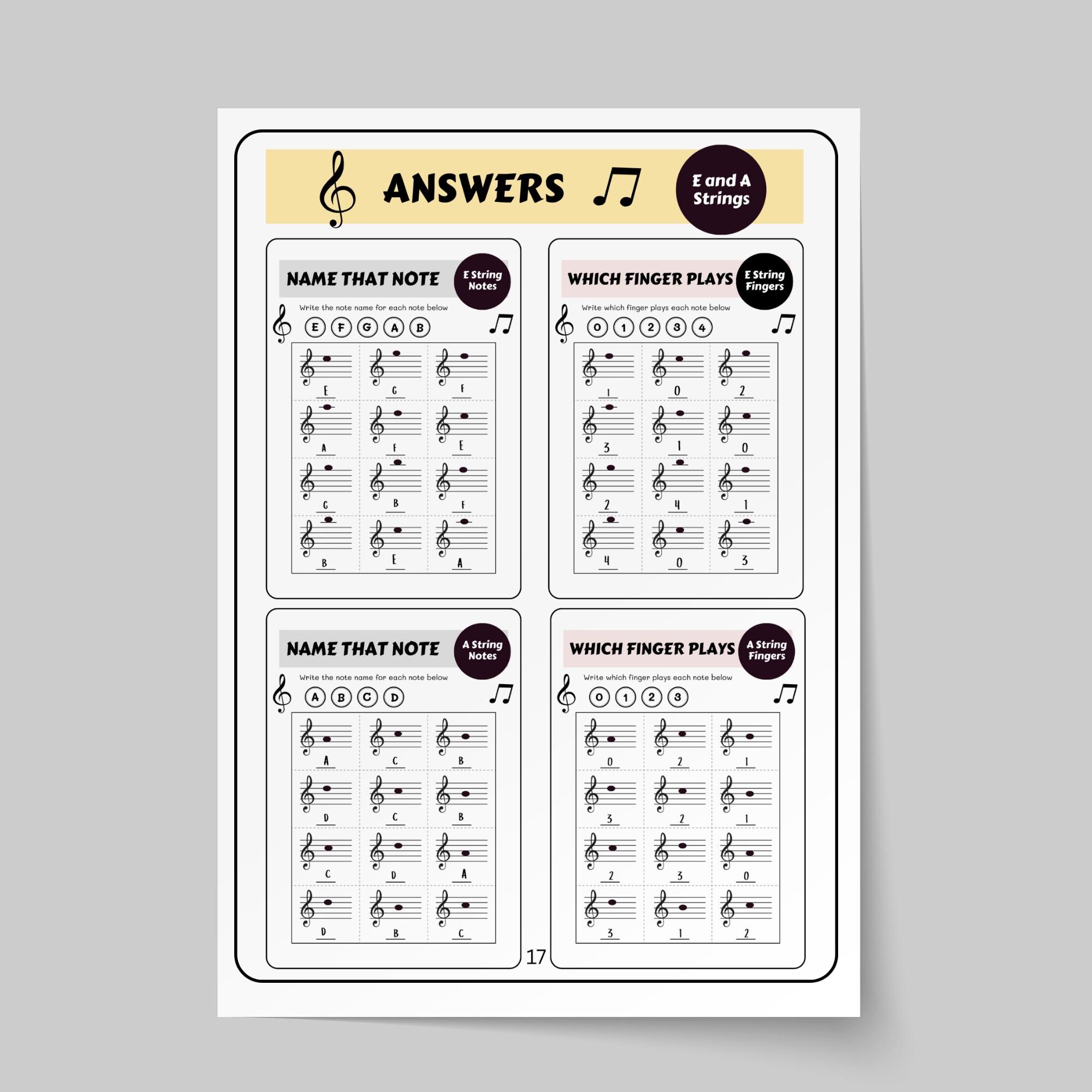 Beginner Violin Notes Worksheet, Name the Violin Notes and Fingers PDF ...