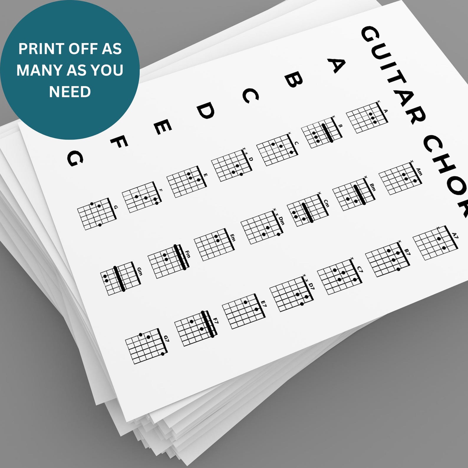 GUITAR CHORD CHART, Basic Guitar Chords, 24 Essential Guitar Tabs for ...