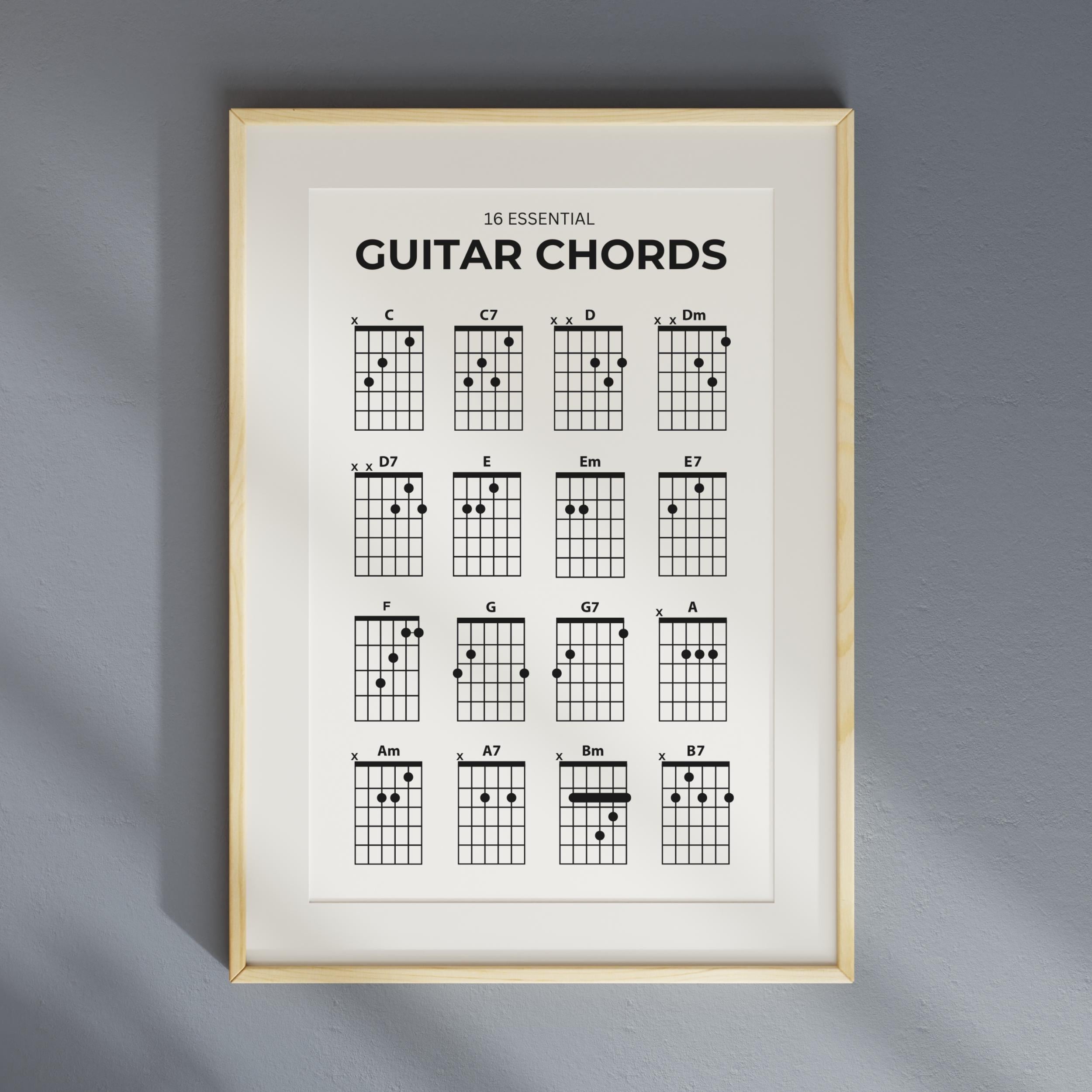 GUITAR CHORDS CHART for Beginners, 16 Basic Guitar Chords, Essential ...