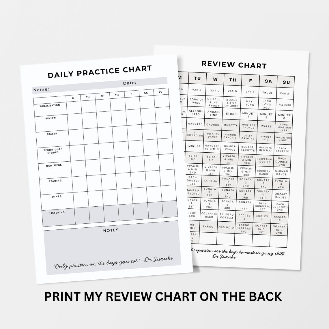 SUZUKI PRACTICE CHART, Music Practice Log, Editable Practice Sheet ...