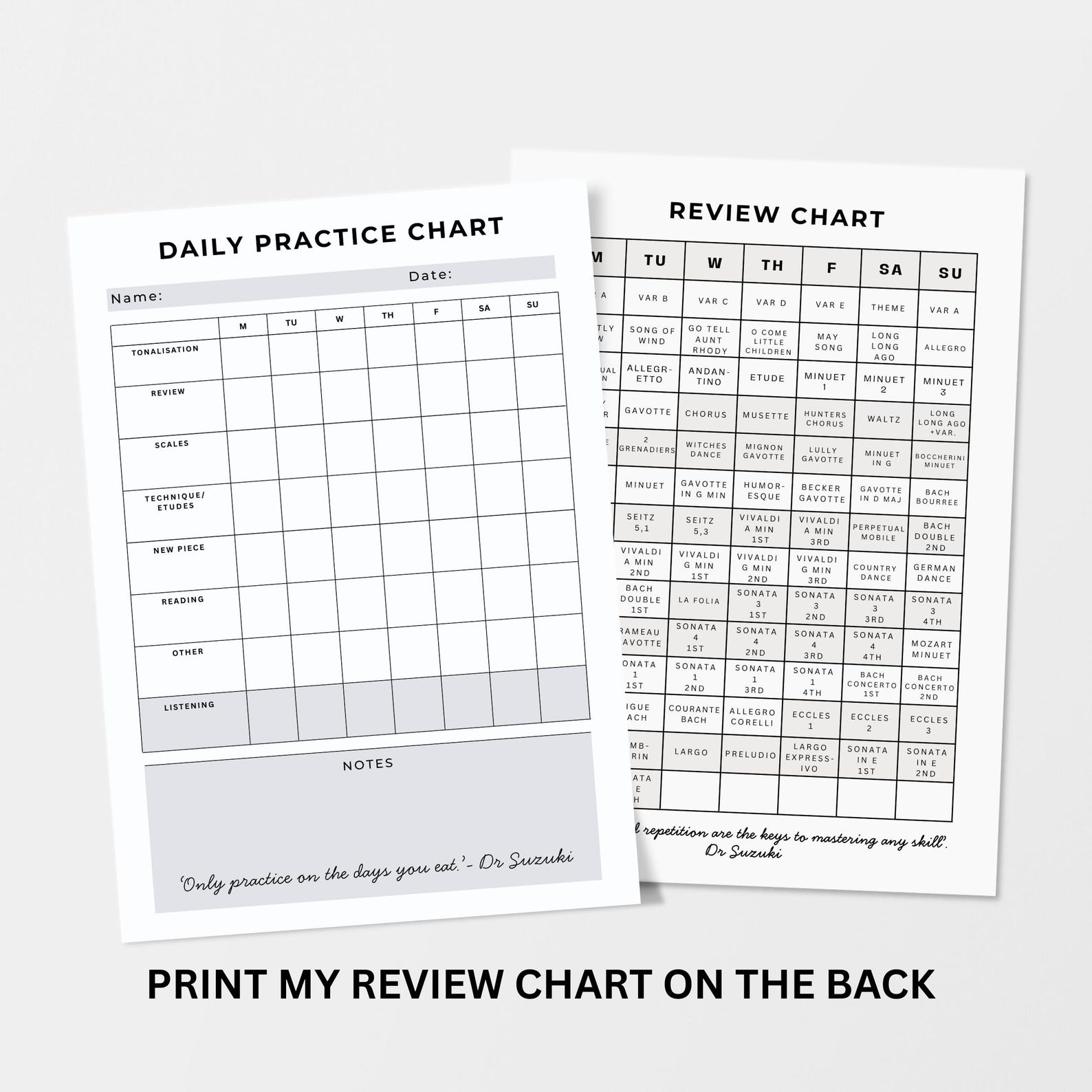 SUZUKI PRACTICE CHART, Music Practice Log, Editable Practice Sheet ...