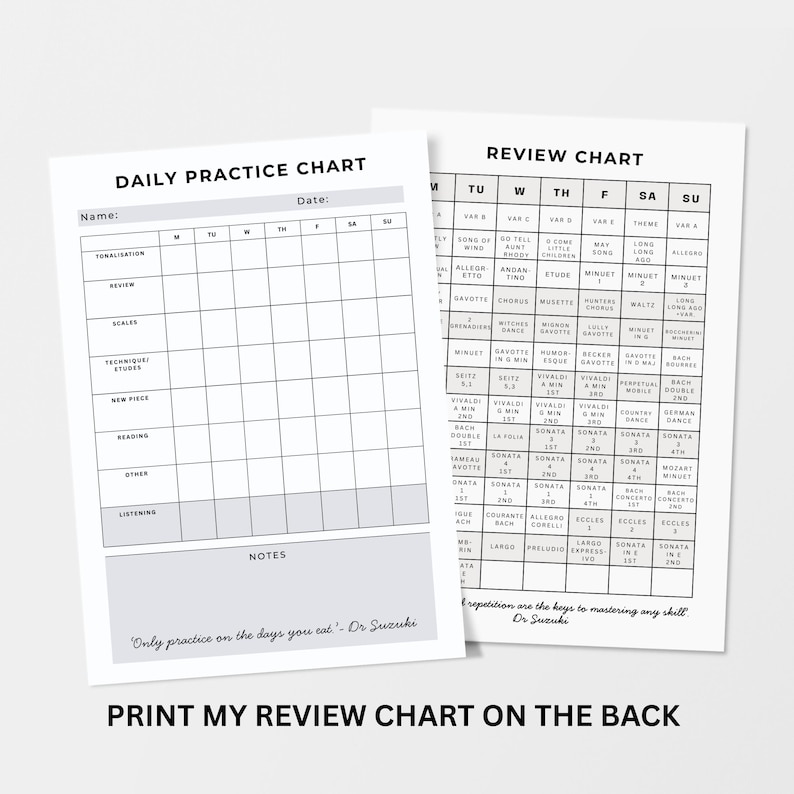 SUZUKI PRACTICE CHART, Music Practice Log, Editable Practice Sheet ...