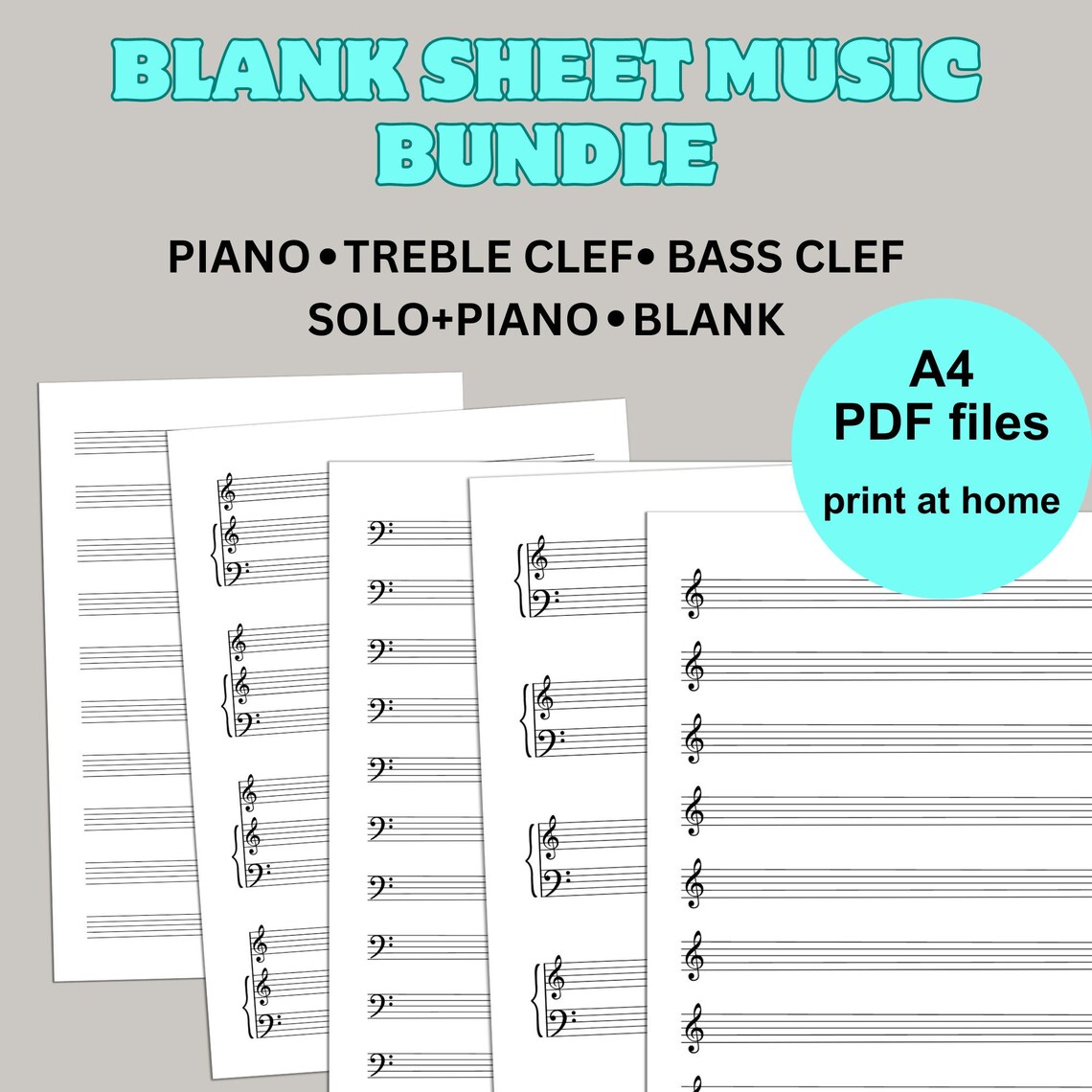 BLANK MANUSCRIPT PAPER Bundle, Printable Blank Sheet Music Paper, Piano ...