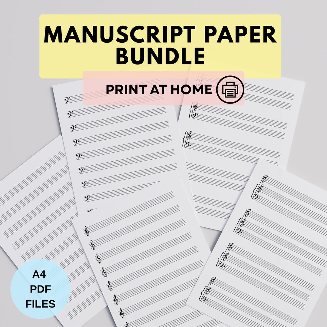 MANUSCRIPT PAPER Bundle, Printable Blank Sheet Music Paper, Sheet Music ...