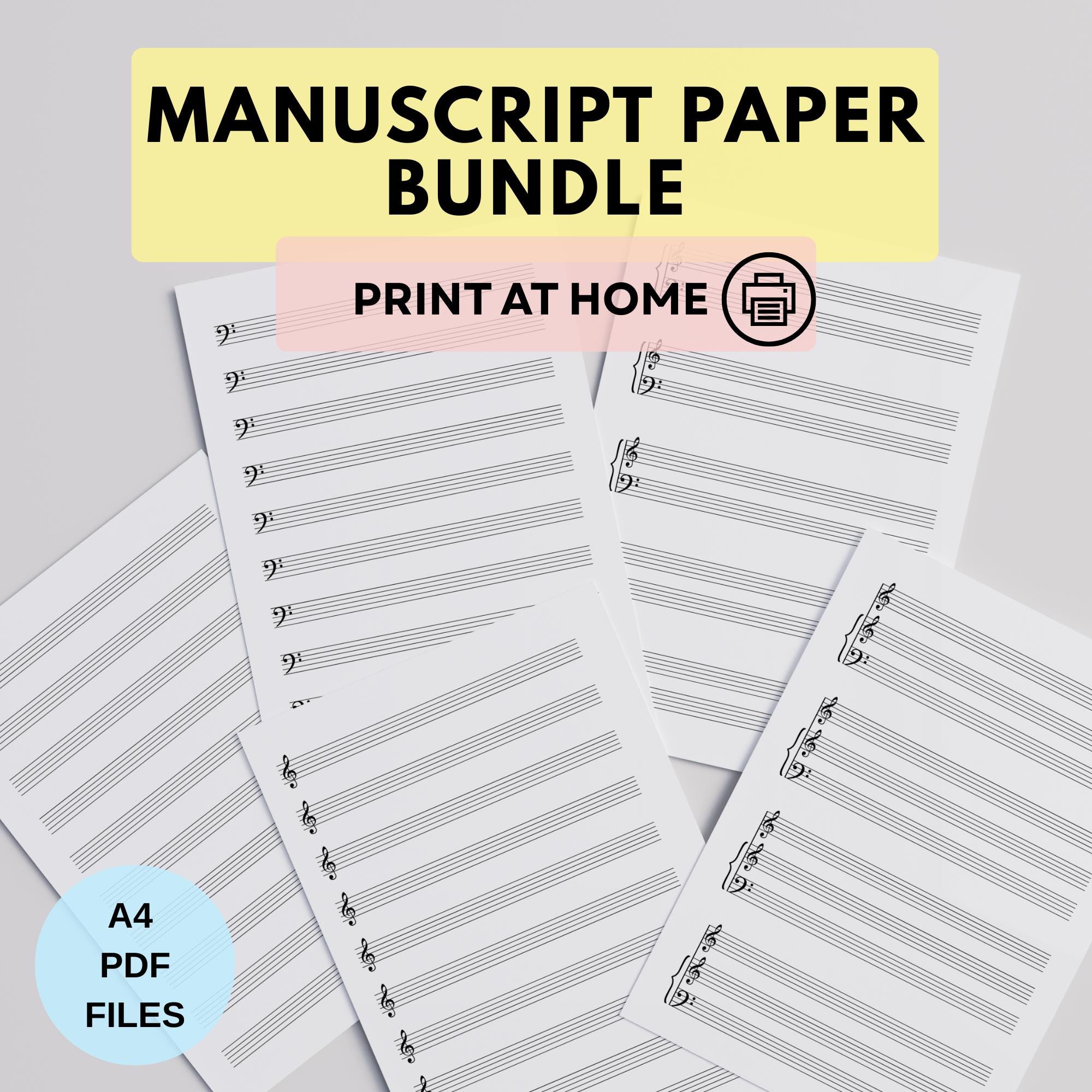 MANUSCRIPT PAPER Bundle, Printable Blank Sheet Music Paper, Sheet Music ...
