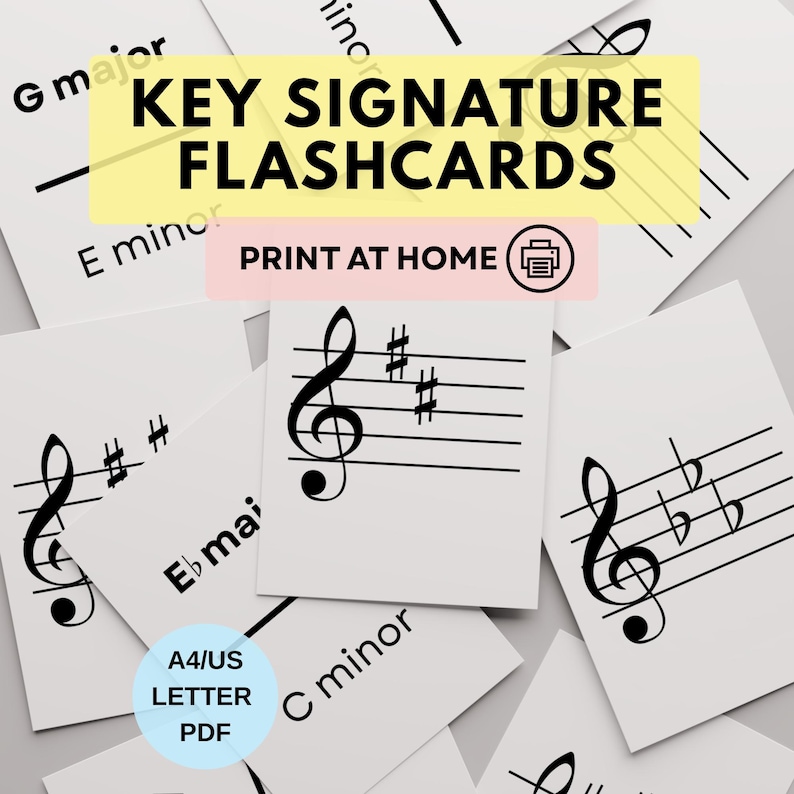 KEY SIGNATURE FLASHCARDS Printable, Music Flash Cards, Beginner Piano ...