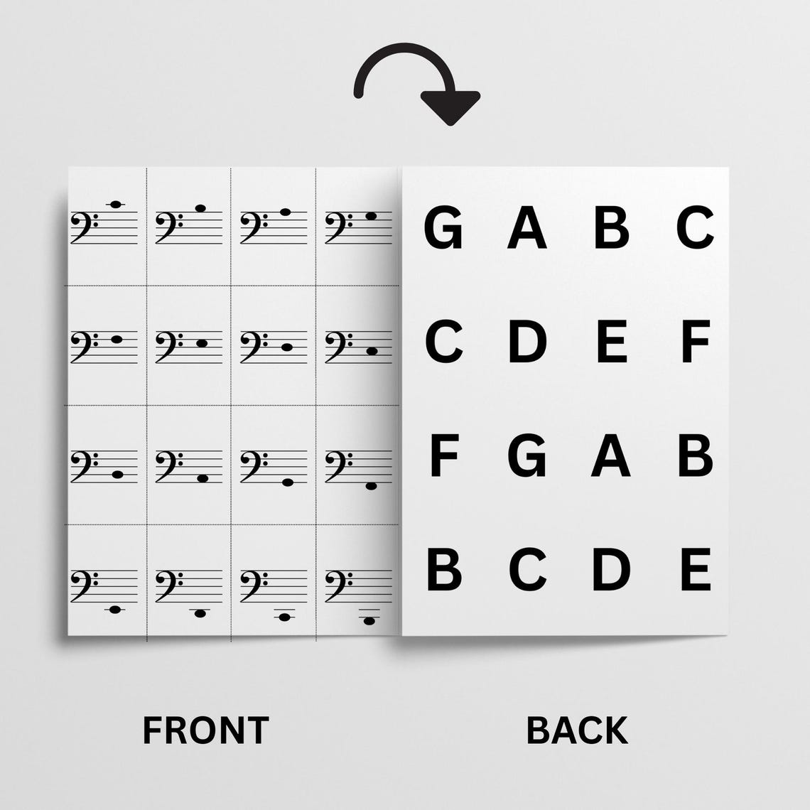 MUSIC NOTE FLASHCARDS Printable- Piano Note Flash Cards, Bass and ...